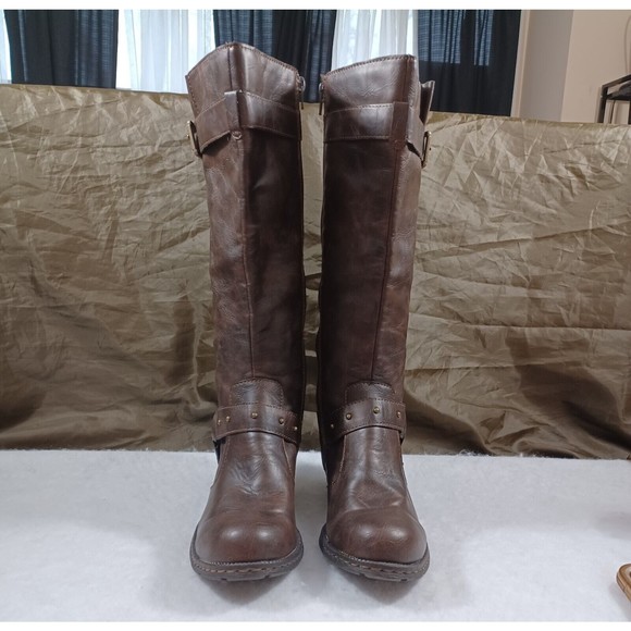 boc | Shoes | Boc Faux Leather Riding Boots Knee High Heels Studded Zip ...